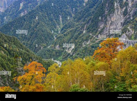 Mountain Scenery At Autumn In Tateyama Kurobe Alpine Route Japan Stock