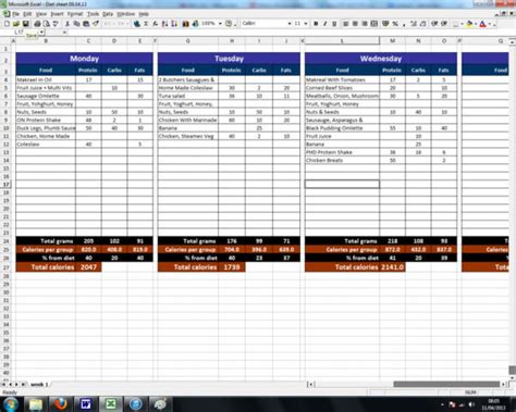 Macronutrient Spreadsheet — Db