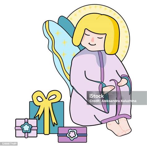 Ilustrasi Vektor Yang Digambar Tangan Dari Malaikat Natal Yang Lucu