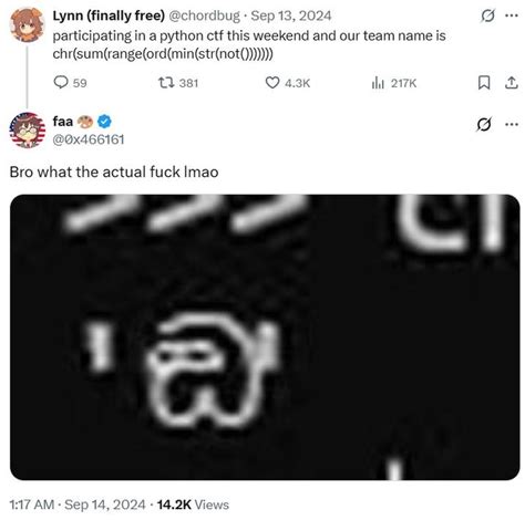 Participating In A Python Ctf This Weekend And Our Team Name Is Chrsumrangeordminstrnot