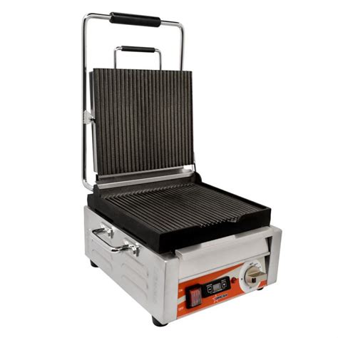 10″ X 11″ Single Panini Grill With Grooved Top And Bottom Grill Surface