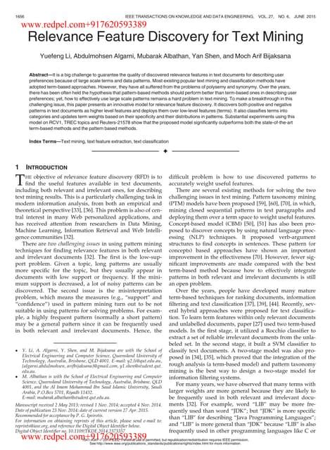 Relevance Feature Discovery For Text Mining Pdf