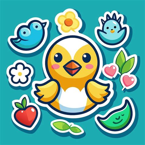 Cute Yellow Chick With Cartoon Stickers Premium Ai Generated Vector