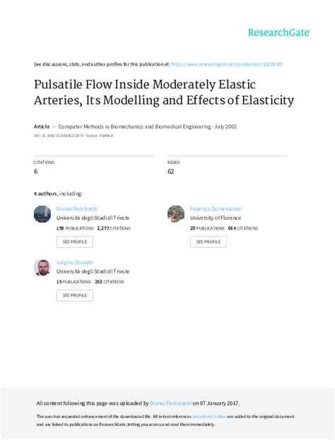 Pdf Pulsatile Flow Inside Moderately Elastic Arteries Its Modelling