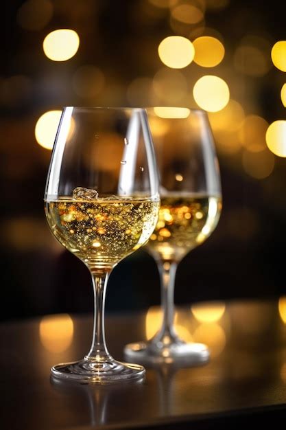 Premium Ai Image Two Glasses Of White Wine Sit On A Bar With A Gold