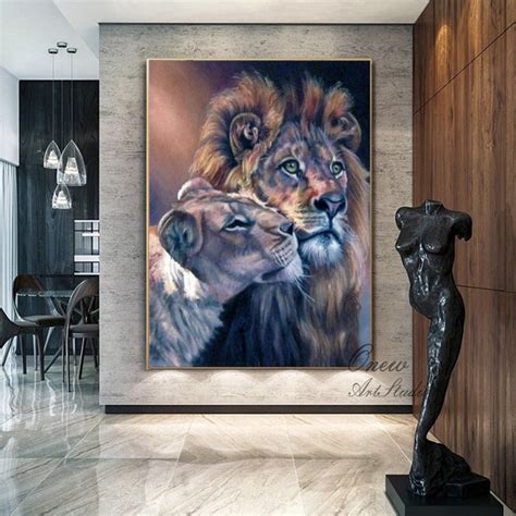 Lion And Lioness Oil Painting Etsy