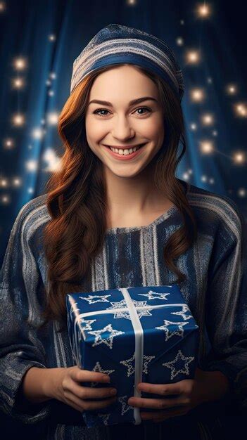 Premium Ai Image Hanukkah Jewish Woman Holding T Box Smiling