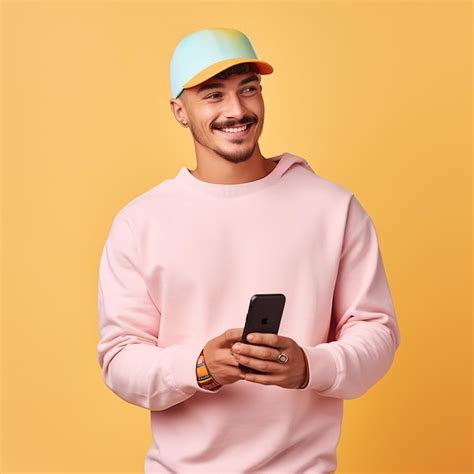 Premium Photo Happy And Smiling Gay Man In Sweatshirt Hat And Hoodie
