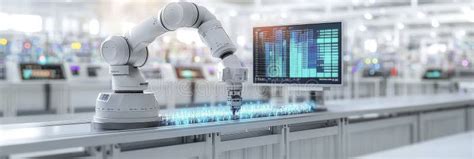 Robotic Arm Operating On Automated Assembly Line Stock Illustration
