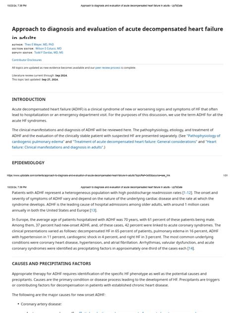 Approach To Diagnosis And Evaluation Of Acute Decompensated Heart
