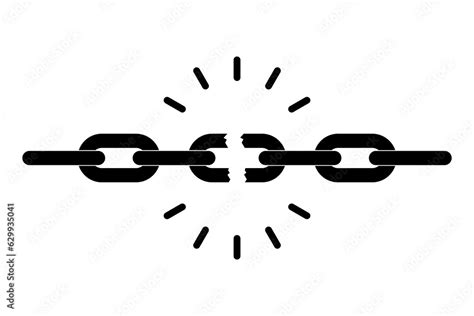 broken chain graphic sign chain link broken isolated sign on white