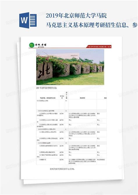 2019年北京师范大学马院马克思主义基本原理考研招生信息、参考书、分数word模板下载编号qojwexer熊猫办公