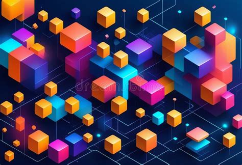 Blockchain Concept Banner Isometric Digital Blocks Connection Stock Illustration Illustration