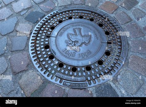 Manhole Cover With The Motive Of A Dove Of Peace Symbol Westphalian