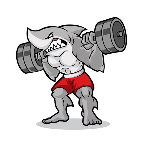 Strong Muscular Shark Character Lifting Weights And Exercising For