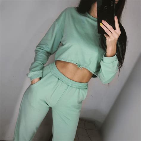 Newasia Autumn Two Piece Set Crop Top And Pants Pullover Tracksuit