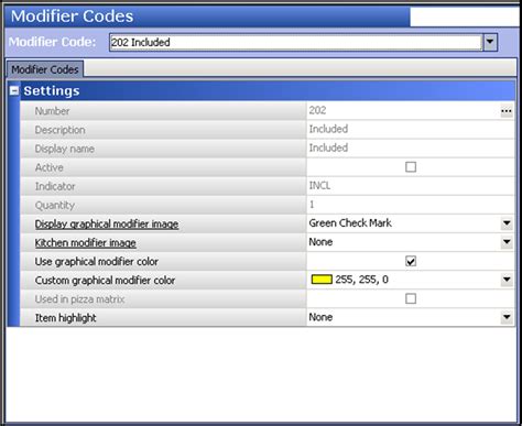 Aloha POS Configuring Visual Indicators To Appear For Included