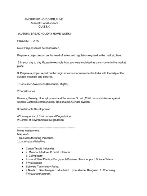 Class Xthautumn Break Home Assignment 1 Pdf
