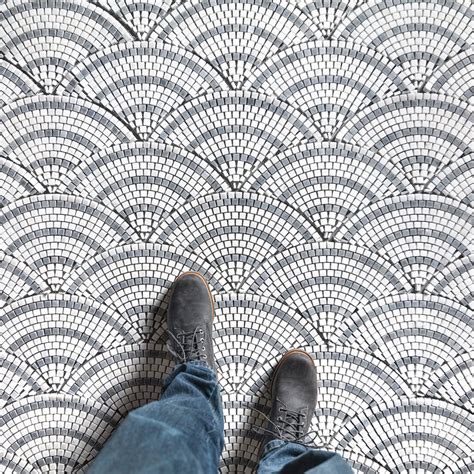 Calacatta And Bluestone Marble Fan Scallop Mosaic Tiles Fast Delivery