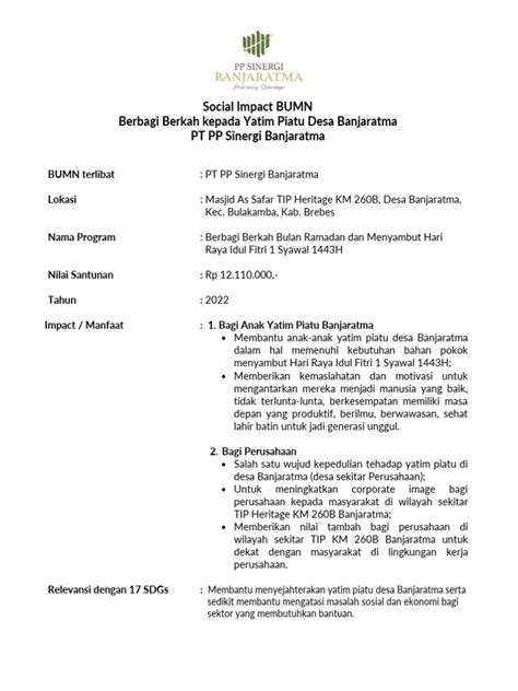 Social Impact Bumn Ppsb Santunan Yatim Piatu Pdf
