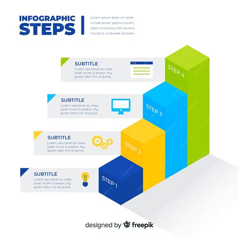 현대 아이소 메트릭 Infographic 단계 개념 무료 벡터