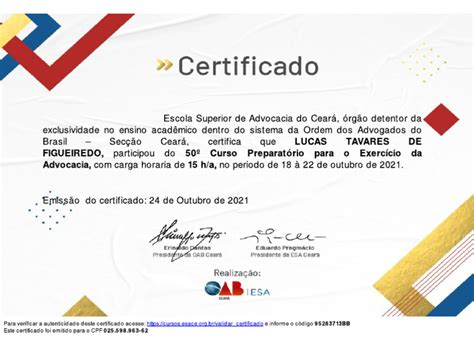 Certificado Curso Prep Exercicio Advocacia Pdf