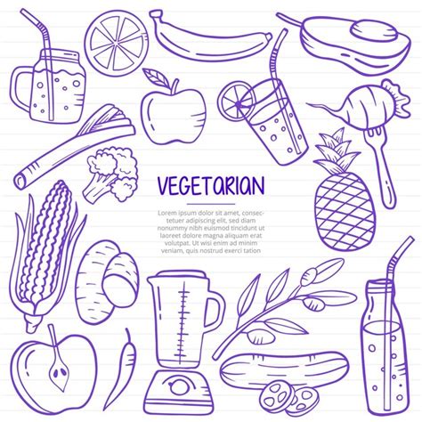 Premium Vector Vegetarian Doodle Hand Drawn With Outline Style On