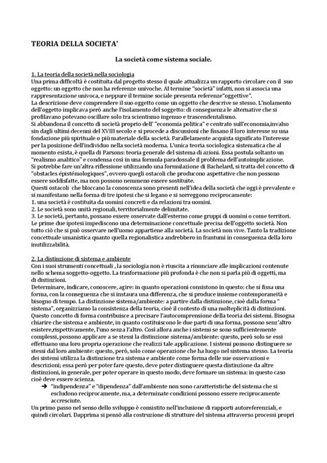 Teoria Della Società Docsity