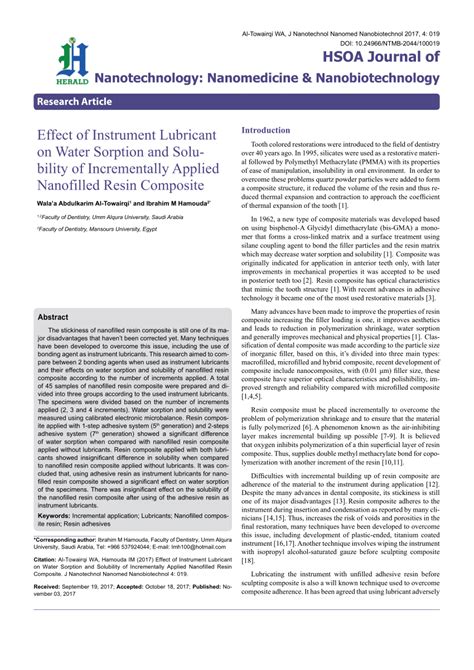 Pdf Effect Of Instrument Lubricant On Water Sorption And Solubility Of Incrementally Applied