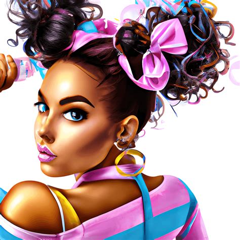 Intricately Rendered Adorable Brown Skin Girl With White Background Bun