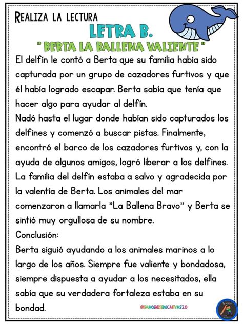 Cuento Letra B Berta La Ballena Valiente Imagenes Educativas