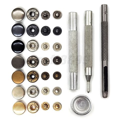 50set Snap Fasteners Metal Snaps Press Button Studs Optional