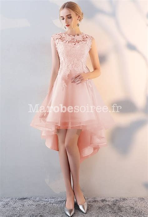 Robe de soirée asymétrique dentelle tulle