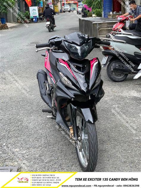 tem xe exciter 135 candy đen hồng nguyễn decal chuyên dán keo xe