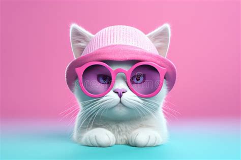 Cute Cat With Sunglasses And A Cool Hat Hipster Style C4d Blender