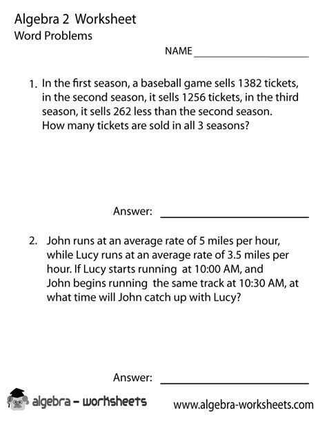 Algebra 2 Word Problems Worksheet At Baileyfowler Word Problem