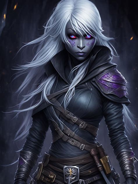 Silverevermoore Female Drow Rogue With Glossy White Hair Blue