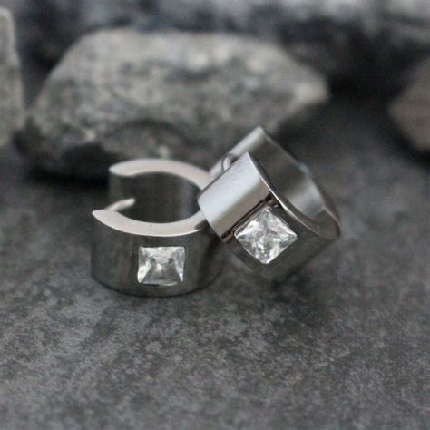 Stainless Steel Hoop Earrings For Men Huggie Earrings Mens Crystal