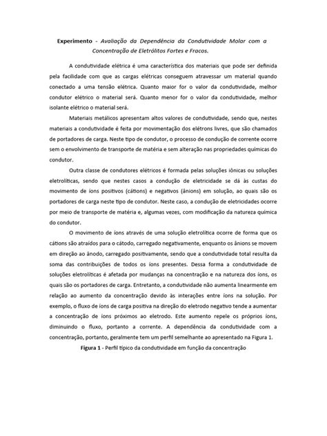 Seminário Relatório Eletroquímica Condutividade Pdf