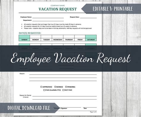 Employee Vacation Request Template Human Resources Employee Time Off