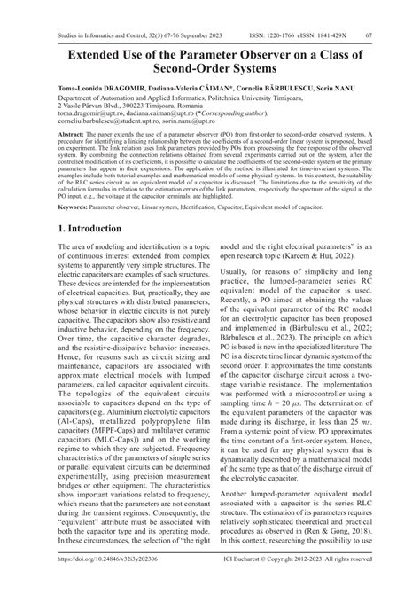 Pdf Extended Use Of The Parameter Observer On A Class Of Second Order Systems