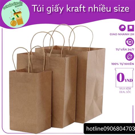 Túi giấy Kraft Nâu có quai nhiều size chắc chắn bền bỉ an toàn với môi trường