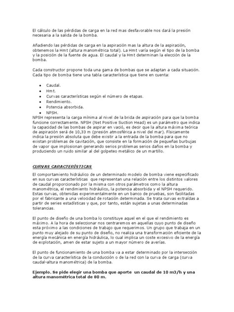 El Cálculo De Las Pérdidas De Carga En La Red Mas Desfavorable Nos Dará