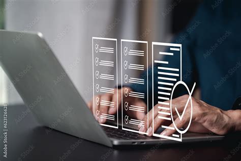 Performance Checklist Businessman Using Checklist Survey Filling Out Digital Form Checklist