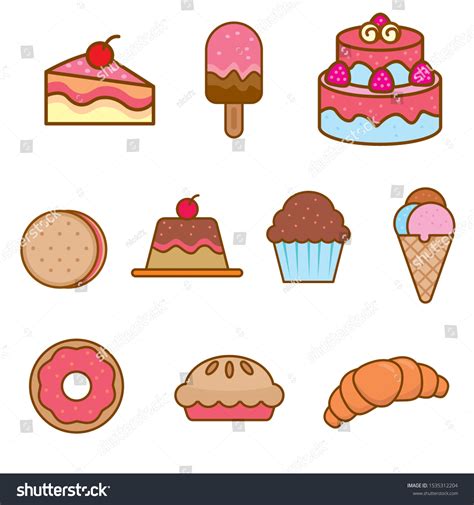 Set Dessert Food Vector Illustration Cute Stock Vector Royalty Free