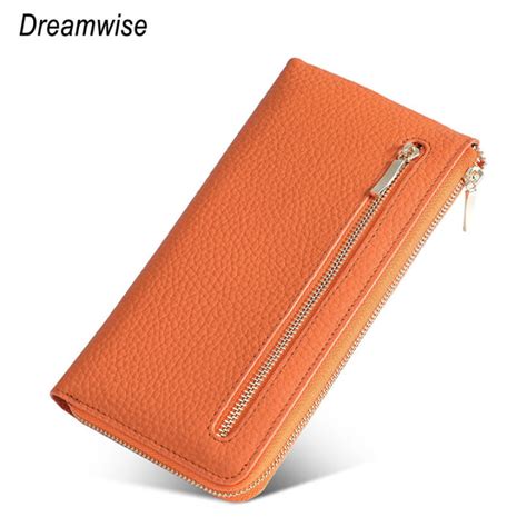 Dreamwise Rfid กระเป๋าสตางค์แบบยาวสำหรับผู้หญิงหนังวัวแท้ที่ใส่สามารถจุ