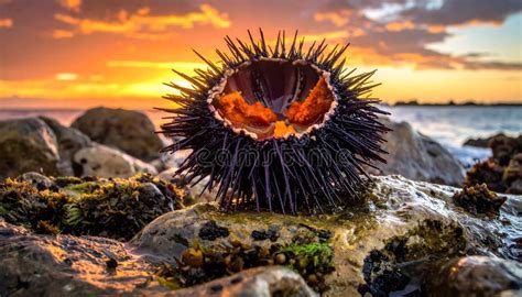 Sea Urchin Roe Sunset Fresh Seafood Stock Illustration Illustration