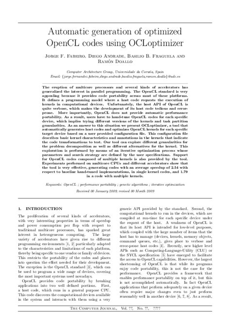 Pdf Automatic Generation Of Optimized Opencl Codes Using Ocloptimizer Diego Andrade