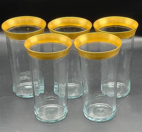 Five Gold Encrusted Rim Glasses Tumblers 55 Set Of 5 Etsy