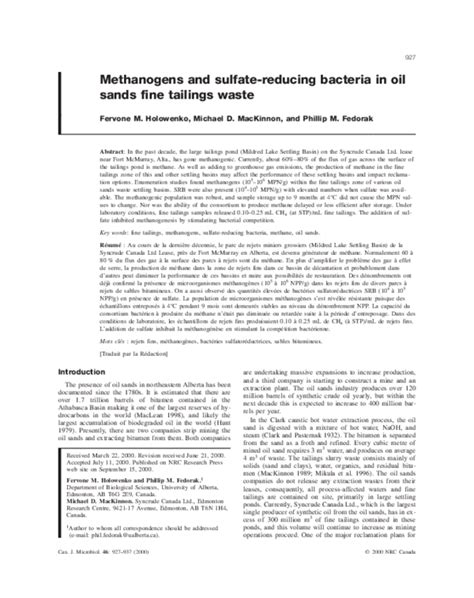 Pdf Methanogens And Sulfate Reducing Bacteria In Oil Sands Fine